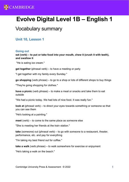 Unit 10 E1 Vocabulary | Jose | uDocz