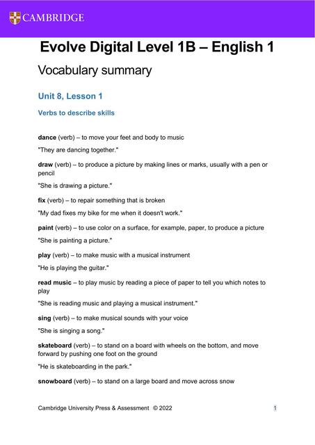 Unit 8 E1 Vocabulary | Jose | uDocz