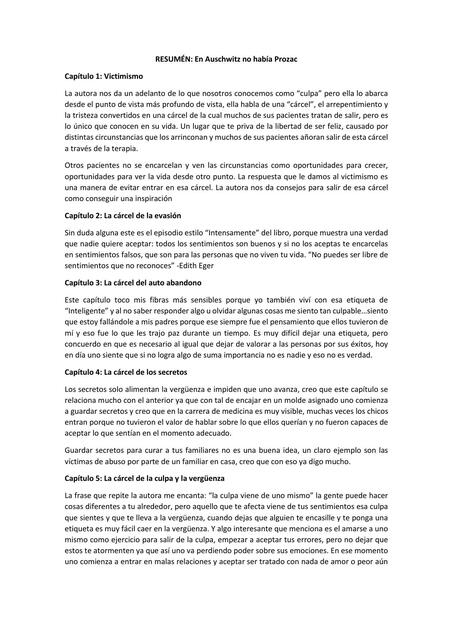 RESUMÉN del libro "En Auschwitz no había prozac" | Gabriela Alba | uDocz