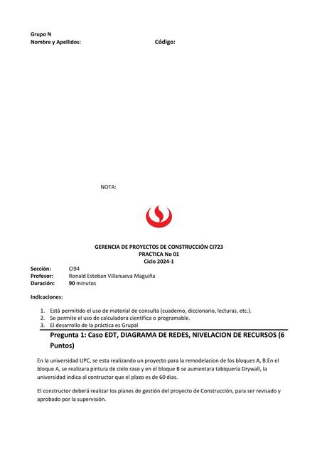 PRACTICA CALIFICADA 1 PRACTICA GRUPAL CI94 | Endo Gabriel Junior Mateo | uDocz
