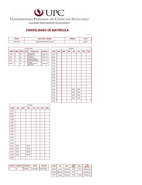 Matrícula UPC | Marisol | uDocz