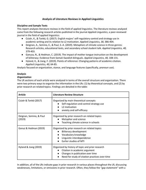 Sample report LRs in applied linguistics1 | Maria Paz | uDocz