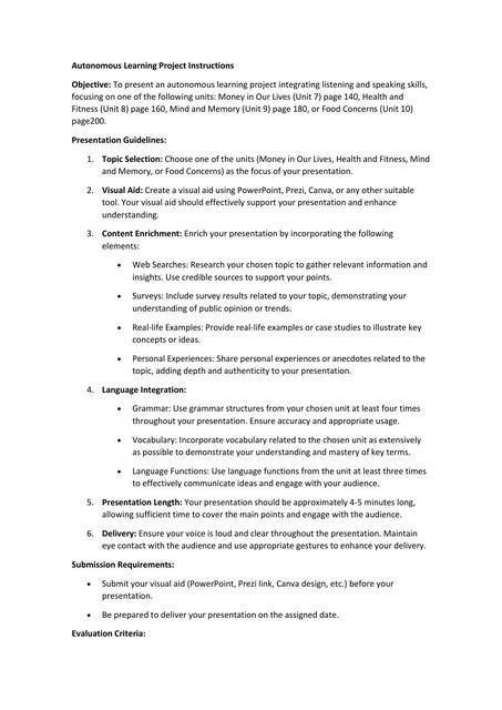 ALS3 Autonomous Learning Project Instructions 1 1 | Mauricio | uDocz