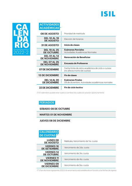 calendario academico 2 ISIL 1 | Mauricio | uDocz