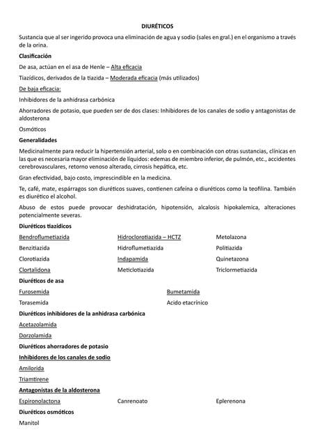 RESUMEN DEL PPT Diuréticos 1 | carolina arias gorman | uDocz