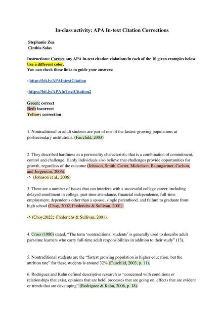 In class activity APA In text Citation Corrections | Stephanie | uDocz
