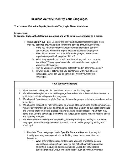 In Class Activity Identify Your Languages | Stephanie | uDocz