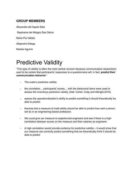 Flashcards de Predictive Validity | Por Stephanie | uDocz