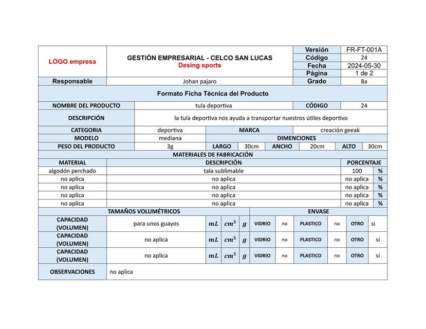 FORMATO FICHA TECNICA 1 | Blanca | uDocz