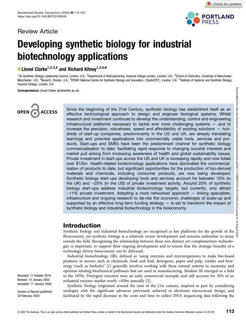 Clarke and Kitney Developing synthetic biology for | Jose | uDocz