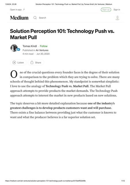 Solution Perception 101 Technology Push vs Market | Jose | uDocz