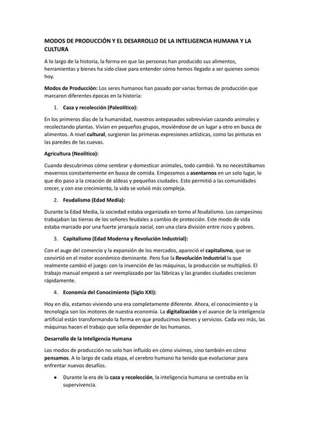 MODOS DE PRODUCCIÓN Y EL DESARROLLO DE LA INTELIGE | Cry | uDocz