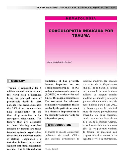 Coagulopatia inducida por trauma | Celeste Codutti | uDocz