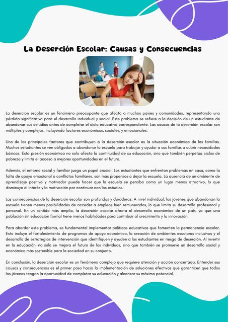 La deserción escolar: Causas y consecuencias | Educación Especial | uDocz