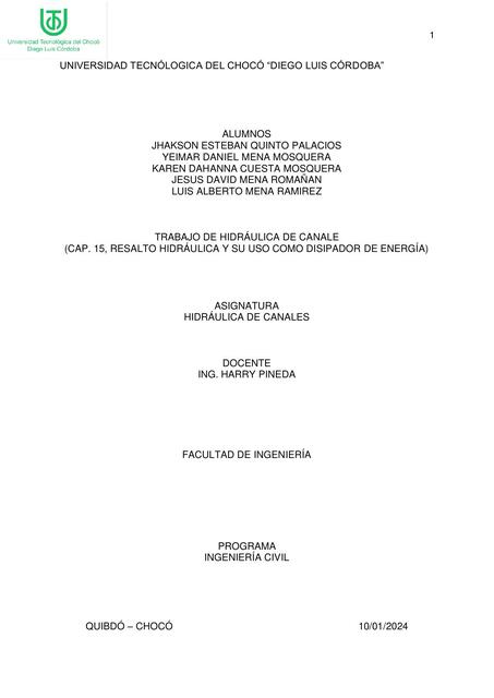 Trabajo de canales Resalto hidraulico final | Harry Pineda | uDocz