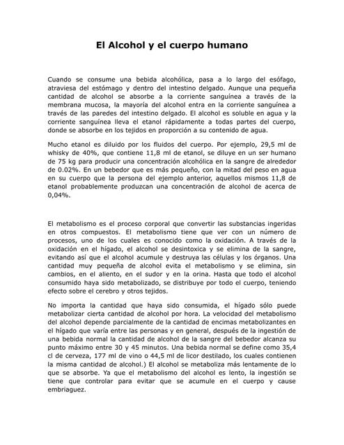 El Alcohol y el cuerpo humano doc | Josue Hernández | uDocz
