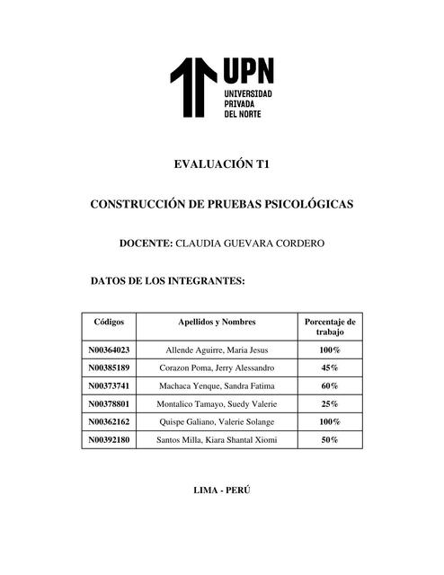 EVALUACIÓN T1 | Suedy Montalico | uDocz