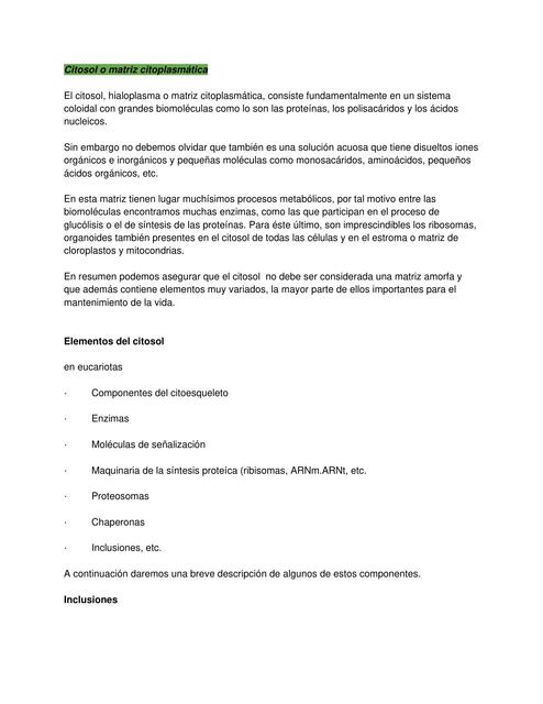 Citosol o matriz citoplasmática | Fiorella Moreira | uDocz