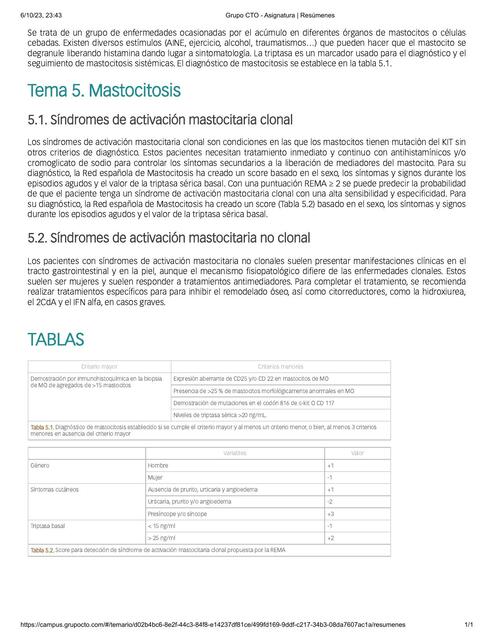 TEMA 5 MASTOCITOSIS | gabriela | uDocz
