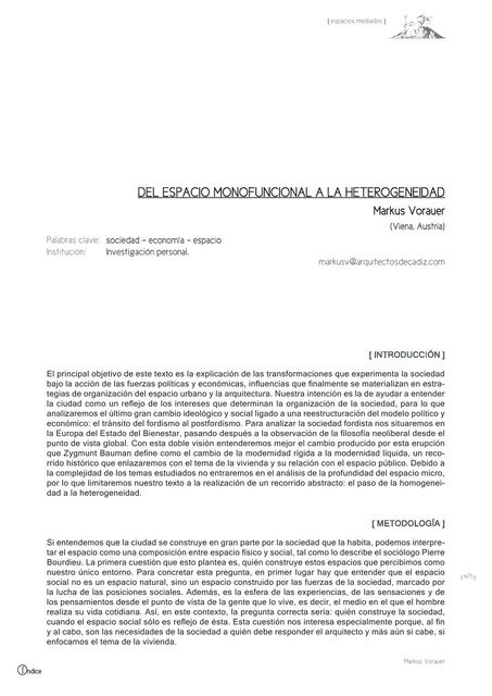 Del espacio monofuncional a la heterogeneidad | Pierina | uDocz