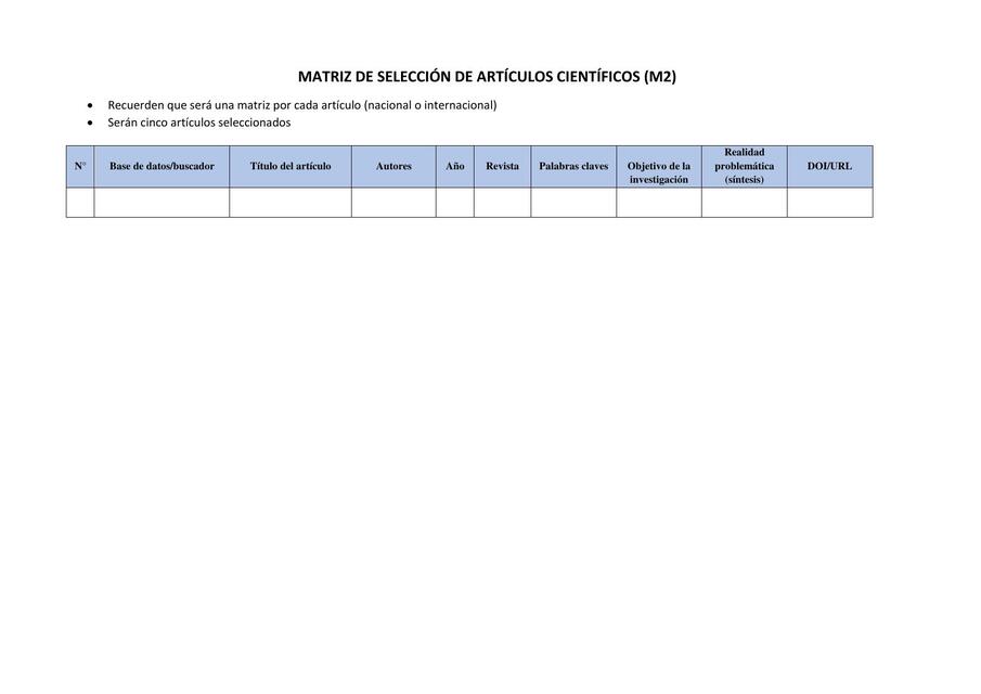 MATRIZ DE SELECCIÓN DE ARTÍCULOS | Guarniz | uDocz