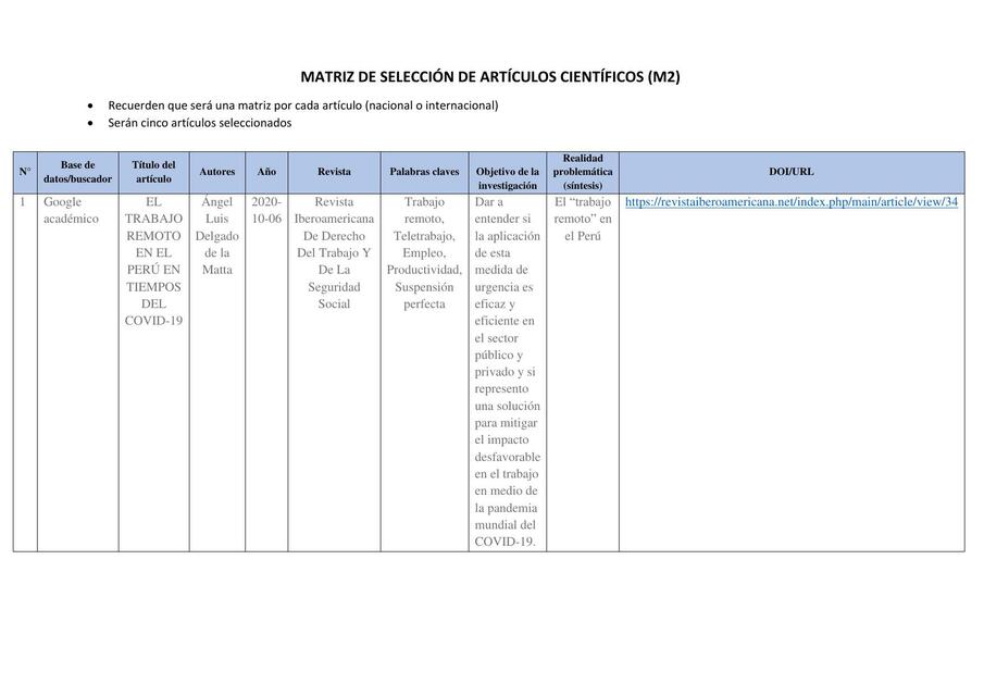 MATRIZ DE SELECCIÓN DE ARTÍCULOS | Guarniz | uDocz