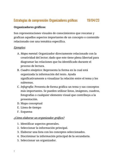 Estrategias de comprensión. Organizadores gráficos | Fania | uDocz