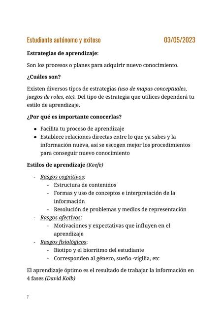 Estudiante autónomo y exitoso | Fania | uDocz