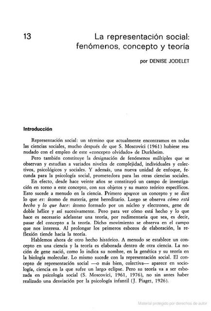 Denise Jodelet La representacion social | Flor | uDocz