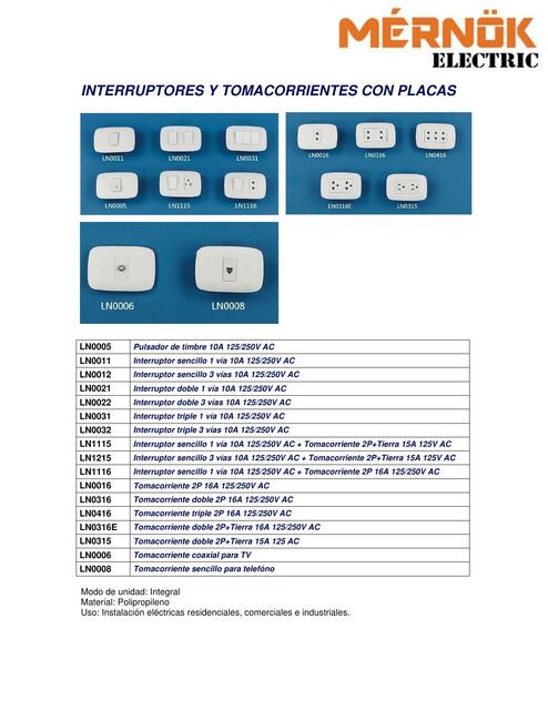 MERNOK Interruptores manuales y tomas | Jennyfher | uDocz
