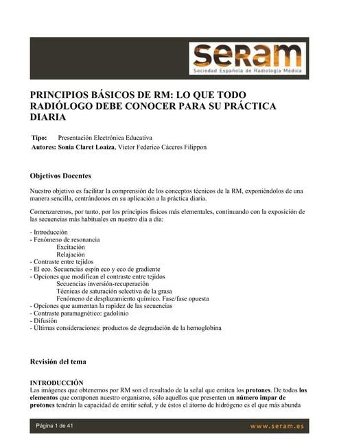 Principios básicos de la RM | Apuntes Médicos | uDocz