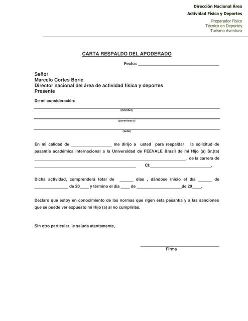 CARTA ACEPTACION apoderado viaje FEEVALE | Marcelina | uDocz