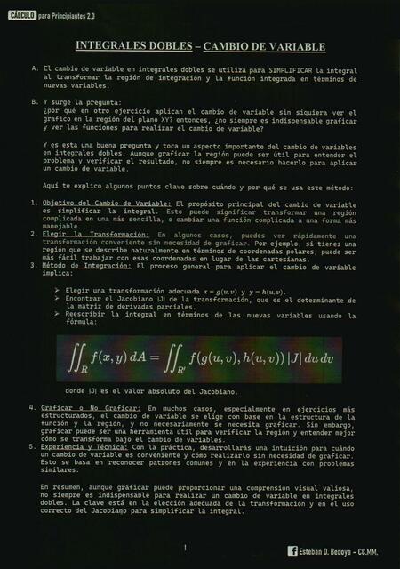 INTEGRALES DOBLES - Sugerencias Para un Cambio de Variable Exitoso | Esteban D. Bedoya | uDocz