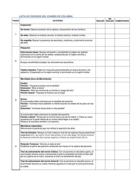 CHECK LIST COLUMNA | Naomy Suárez | uDocz
