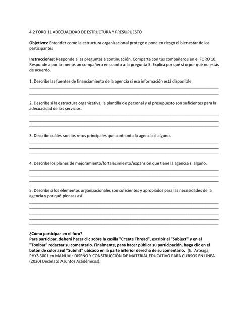 4 2 FORO 11 Adecuacidad de estructura y presupuest | Tamara | uDocz