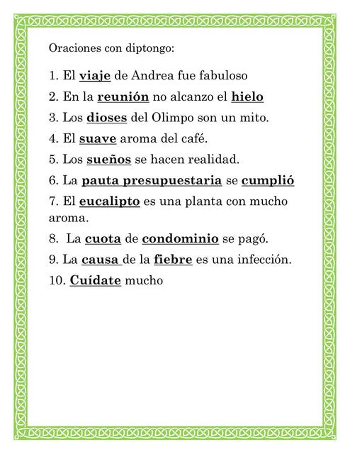 Oraciones con diptongo triptongo y hiato | Yuri:v | uDocz