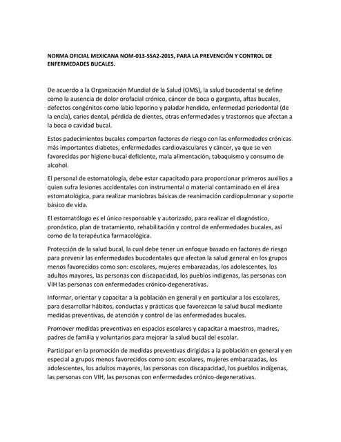 Norma oficial mexicana NOM-013-SSA2-2015 , para la prevención y control ...