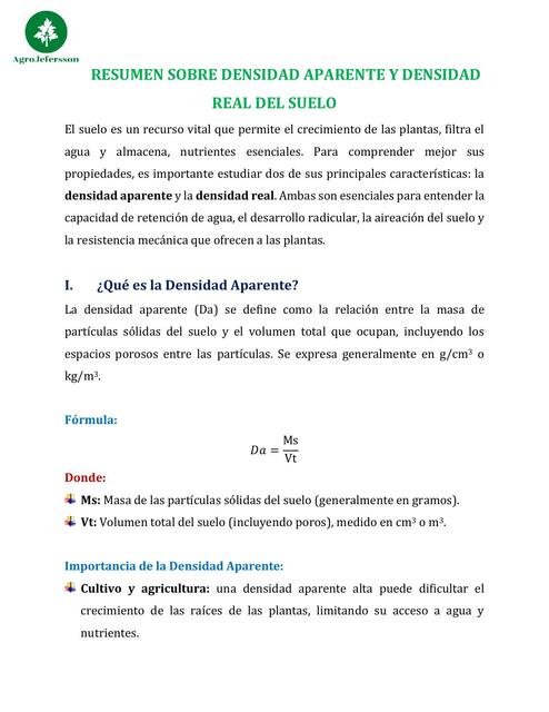 Densidad Aparente y Densidad Real del Suelo | AgroJefersson | uDocz
