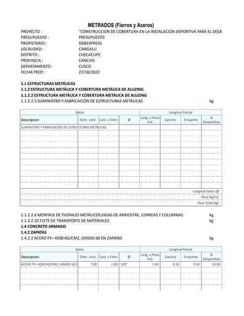 METRADO DE FIERRO | dither vargas gutierrez | uDocz