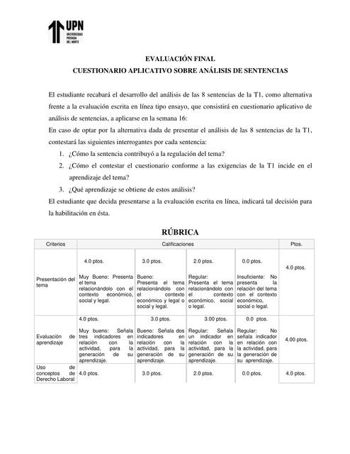 EF Cuestionario aplicativo sobre análisis de sente | Shadia | uDocz