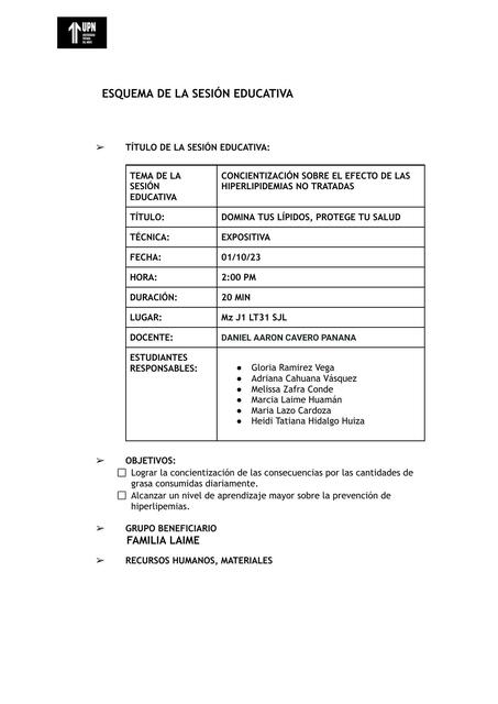 SESION EDUCATIVA docx | Saira Coba | uDocz