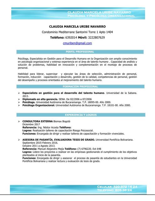 HV CLAUDIA MARCELA URIBE NAVARRO | Diana Catalina | uDocz