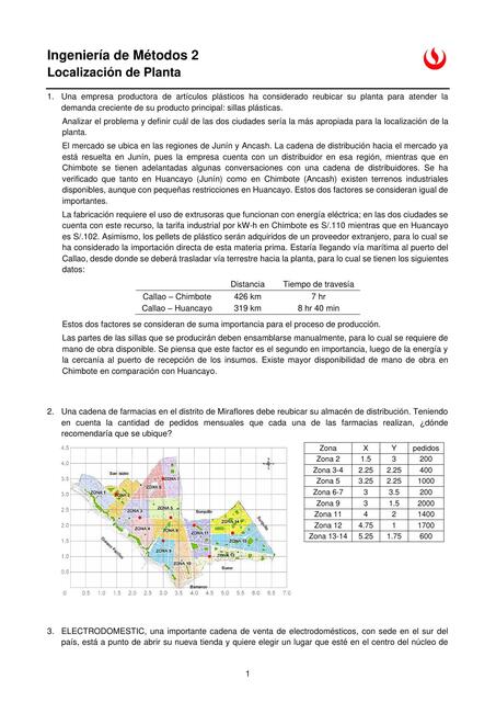 Ejercicios Localización de planta rpts 2 | piero fernando | uDocz