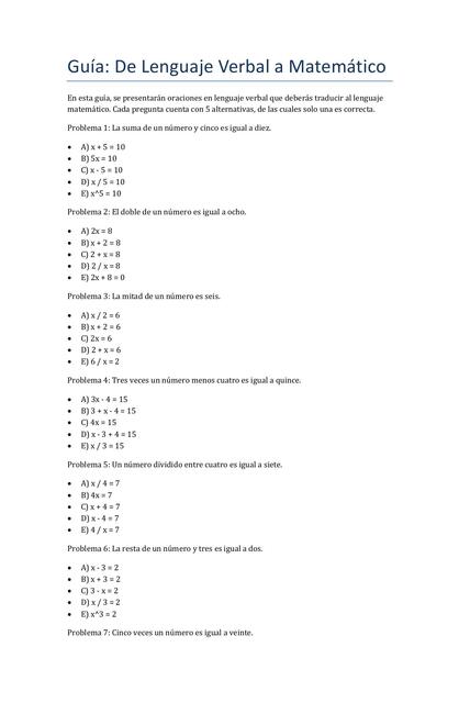 guia lenguaje verbal matematico | Wally Wally | uDocz