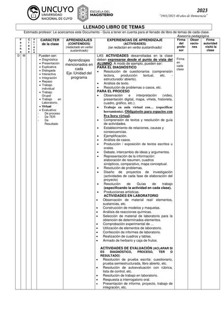 llenado libro de temas | Gusty Gaete | uDocz