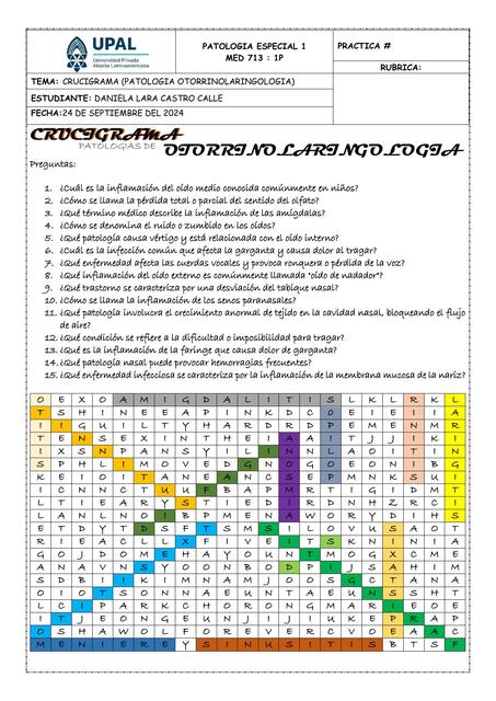 PATOLOGIA ESPECIAL 1 CRUCIGRAMA | Daniela Castro | uDocz