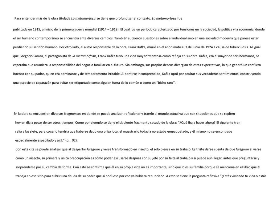 Para entender más de la obra titulada La metamorfo | Brenda Dayana | uDocz