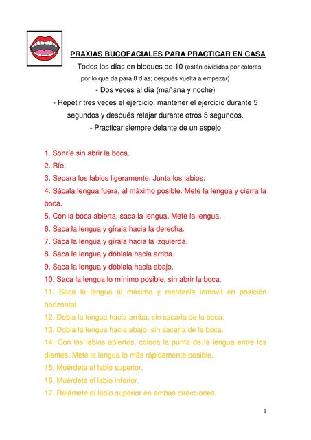 Praxias bucofaciales para casa | A | uDocz