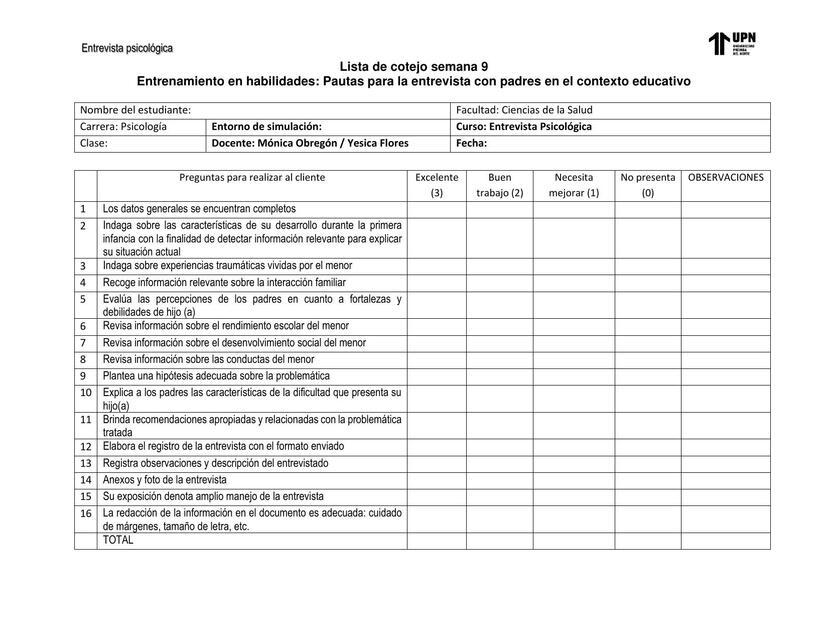 Lista de cotejo 9 Entrevista en el contexto educat | Caroline Guevara ...