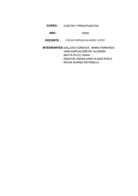 Flashcards de COSTOS Y PRESUPUESTOS T1 | Por Mafer | uDocz